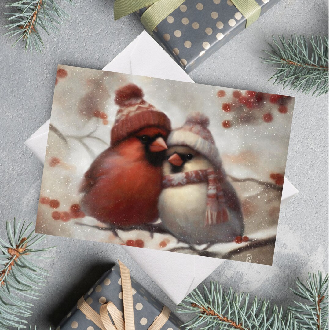 Winter Nature Wildlife Blank Greeting Cards Cute Cardinal Birds Pair ...