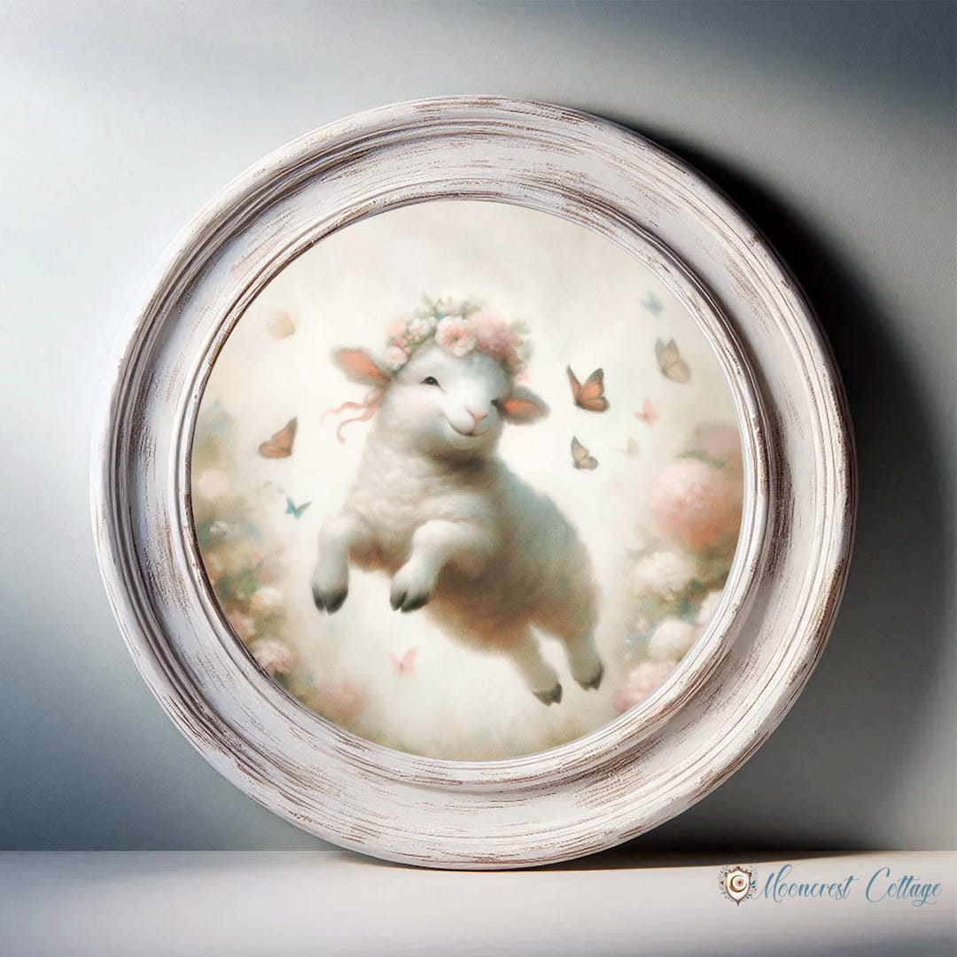 Whimsical Sheep Art Print- Spring Cottage Wall Art - Charming Nursery ...