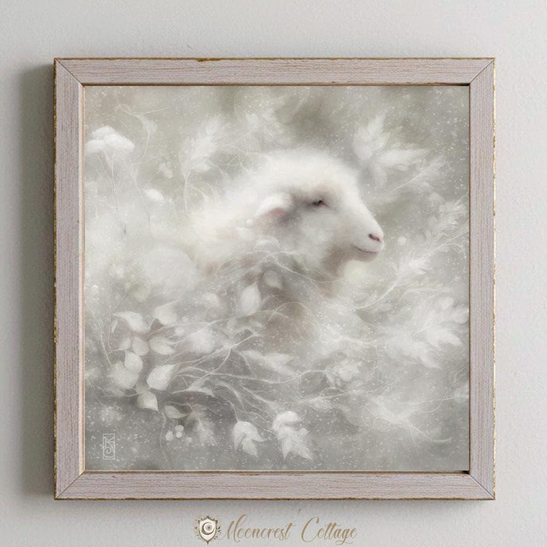 Soft White Sheep Painting Art Print - Ethereal Light and Airy Cottage ...