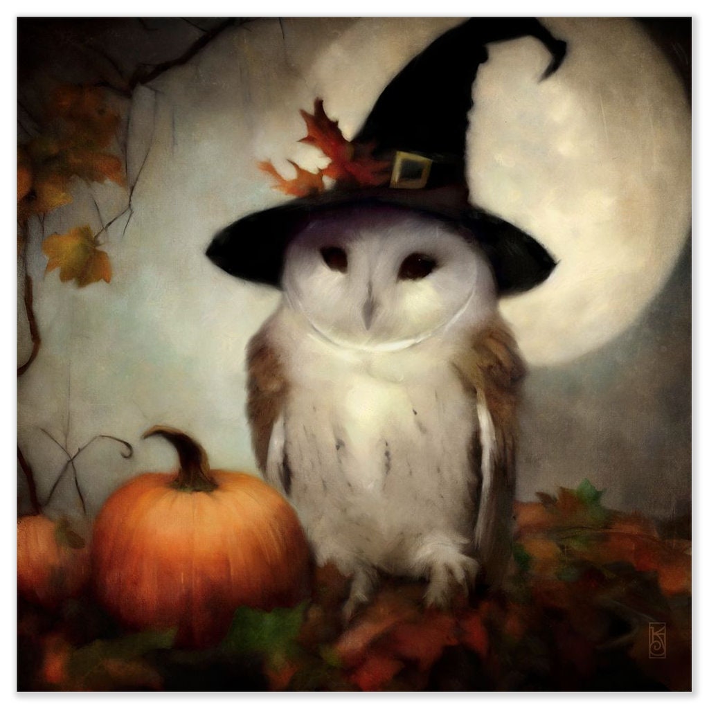Whimsical Halloween Art Print of A Cute Fall Owl in A Witch - Etsy
