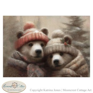 Winter Nature Wildlife Blank Greeting Cards - Cute Bear Pair Painting ...