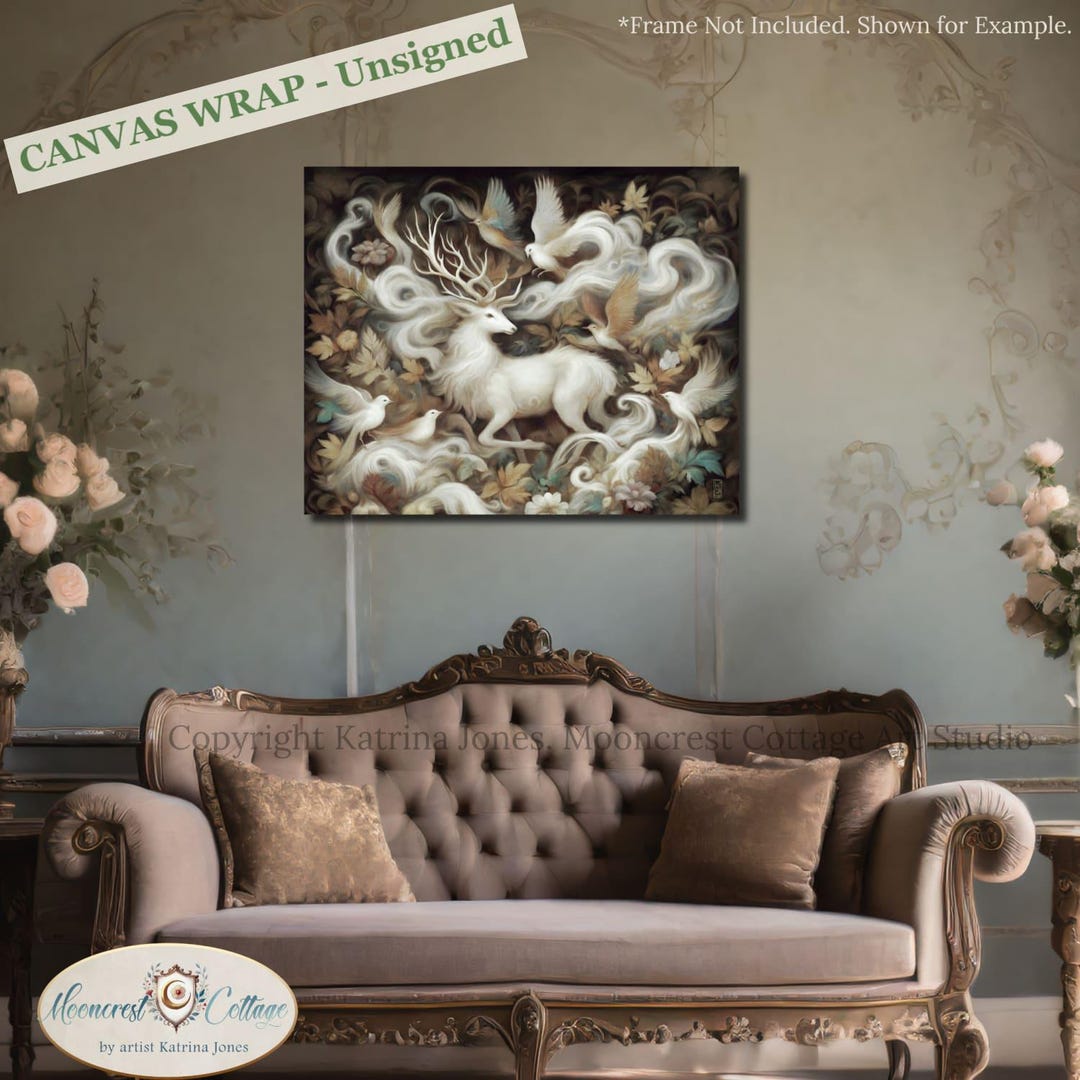 Fairy Tale Deer Stag Art Print - Mythic Fantasy Enchanted Deer Painting ...