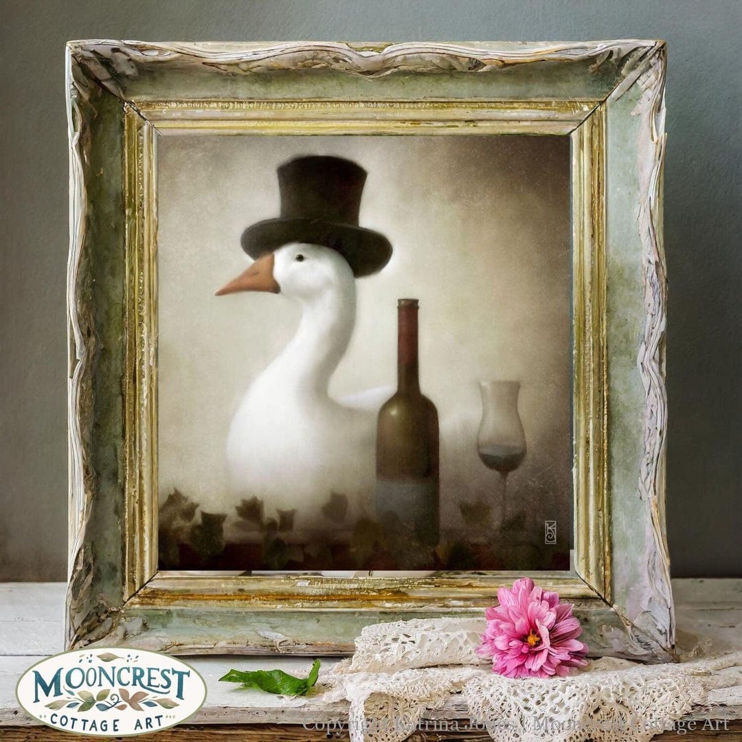 Vintage Animal Signed Art - Fancy Goose With Wine Painting - French ...