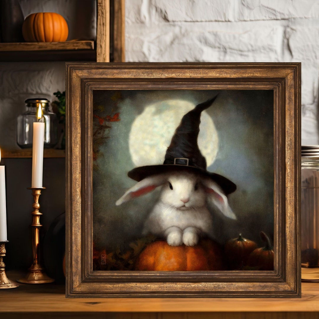 Halloween Art Print of A Cute Rabbit in A Witch Hat Painting - Etsy