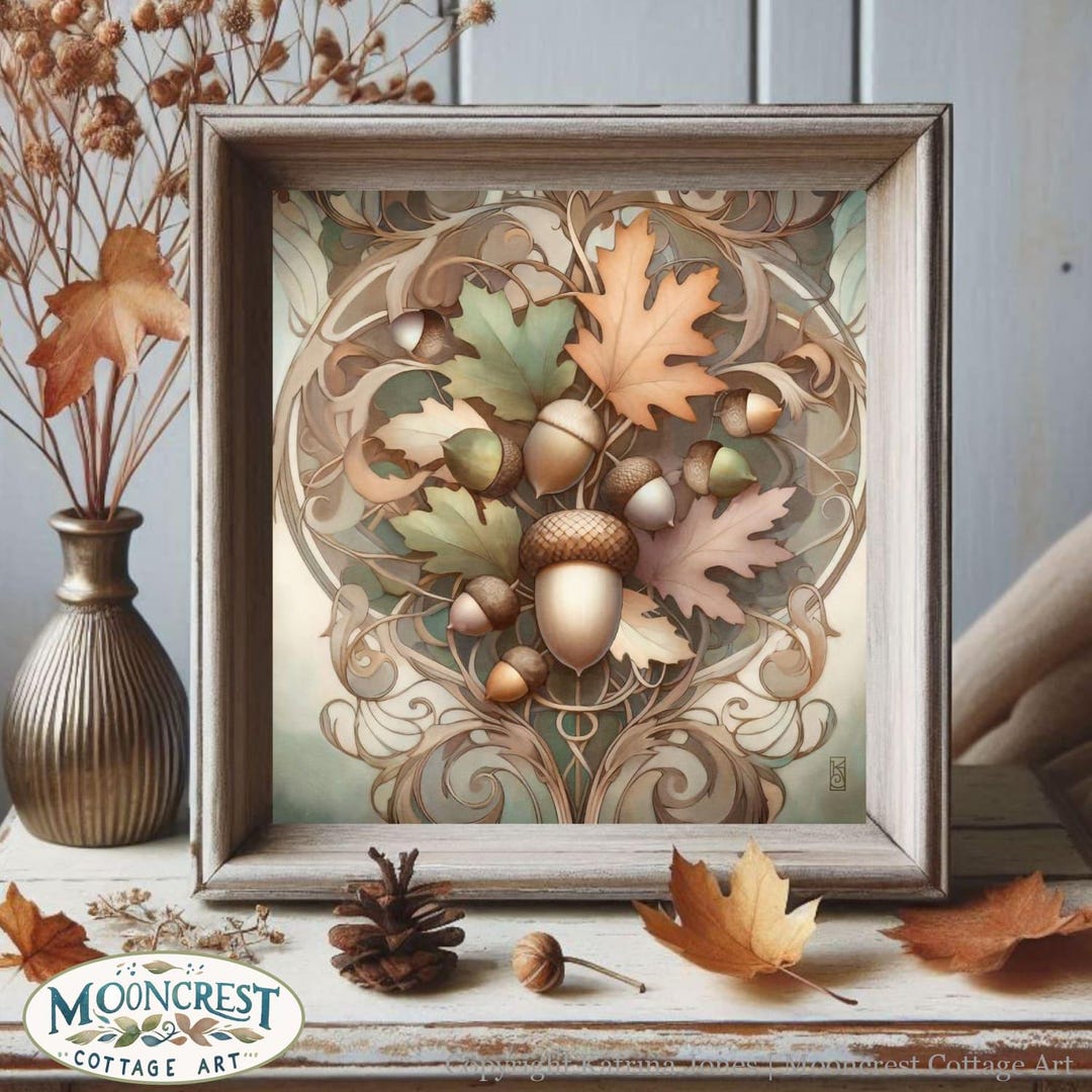 Country Cottage Fall Acorns Wall Art, Farm Fall Artwork, Woodland Fall ...