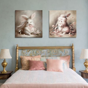 Playful Spring Rabbit Art Print Cute French Country Animal Art Easter ...