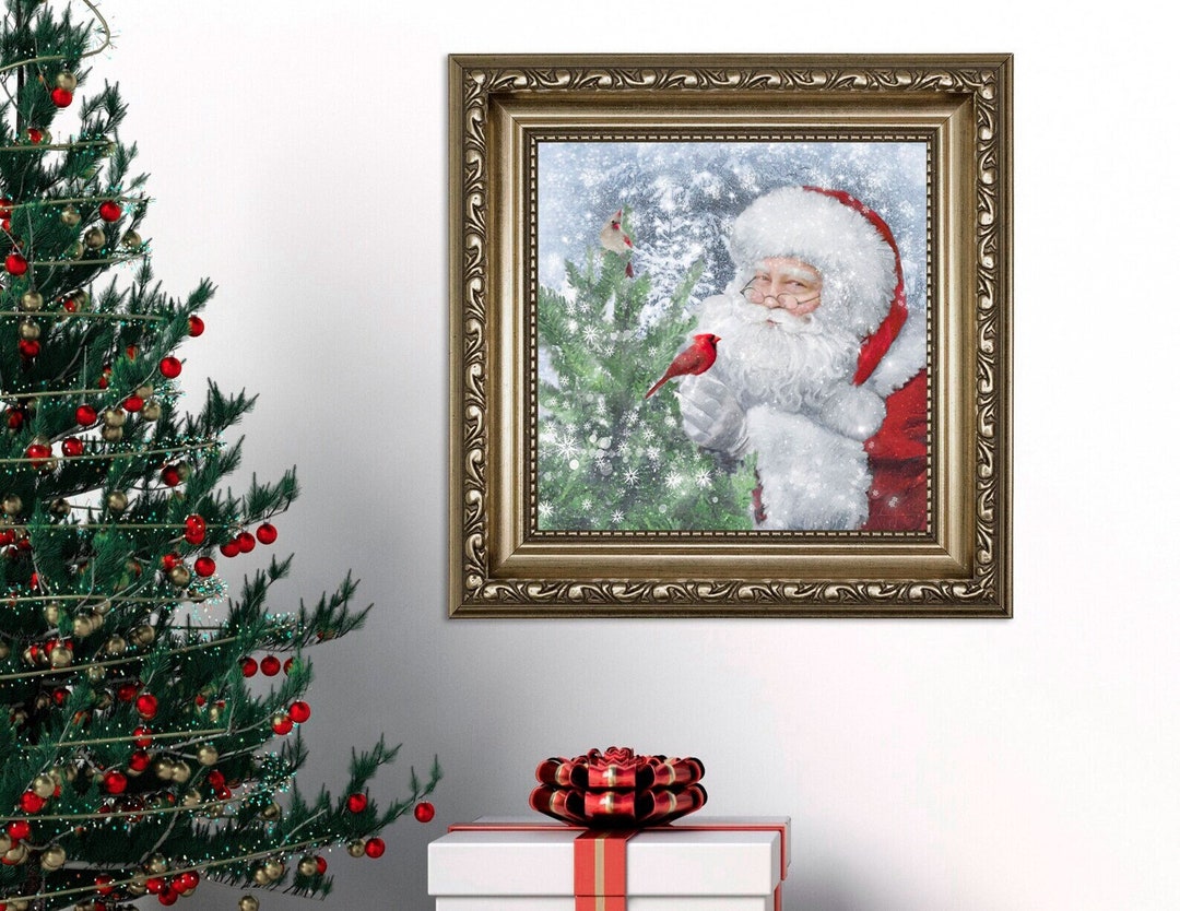 Santa Claus and Cardinal Bird Art Print Christmas Traditional - Etsy