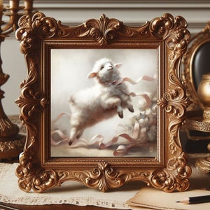 Leaping Sheep Art Print Cute Spring French Country Animal Art Easter ...