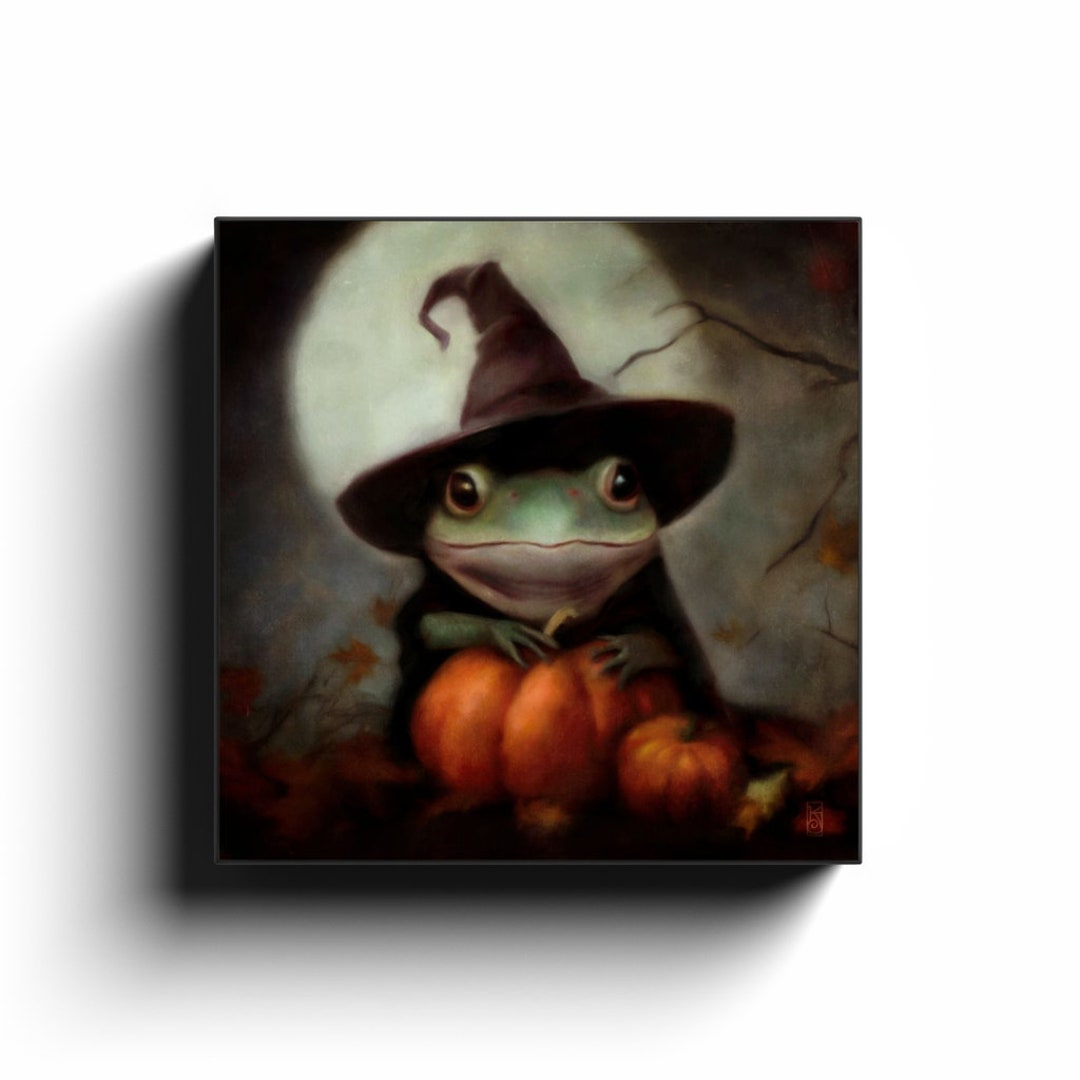 Whimsical Halloween Art Print of A Cute Fall Frog in A Witch - Etsy