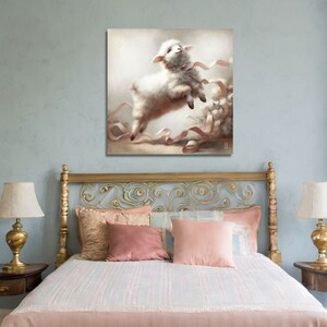 Leaping Sheep Art Print Cute Spring French Country Animal Art Easter ...