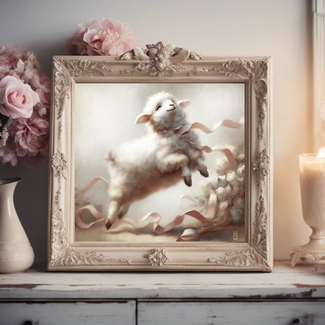 Leaping Sheep Art Print Cute Spring French Country Animal Art Easter ...