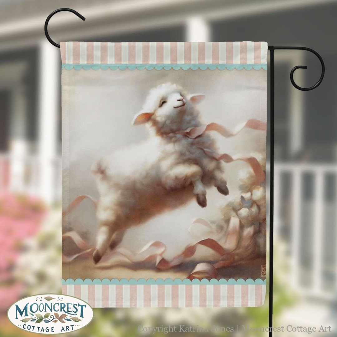 Spring Garden Flag, Country Cottage Lamb Flag, Sheep Easter Yard Flag ...