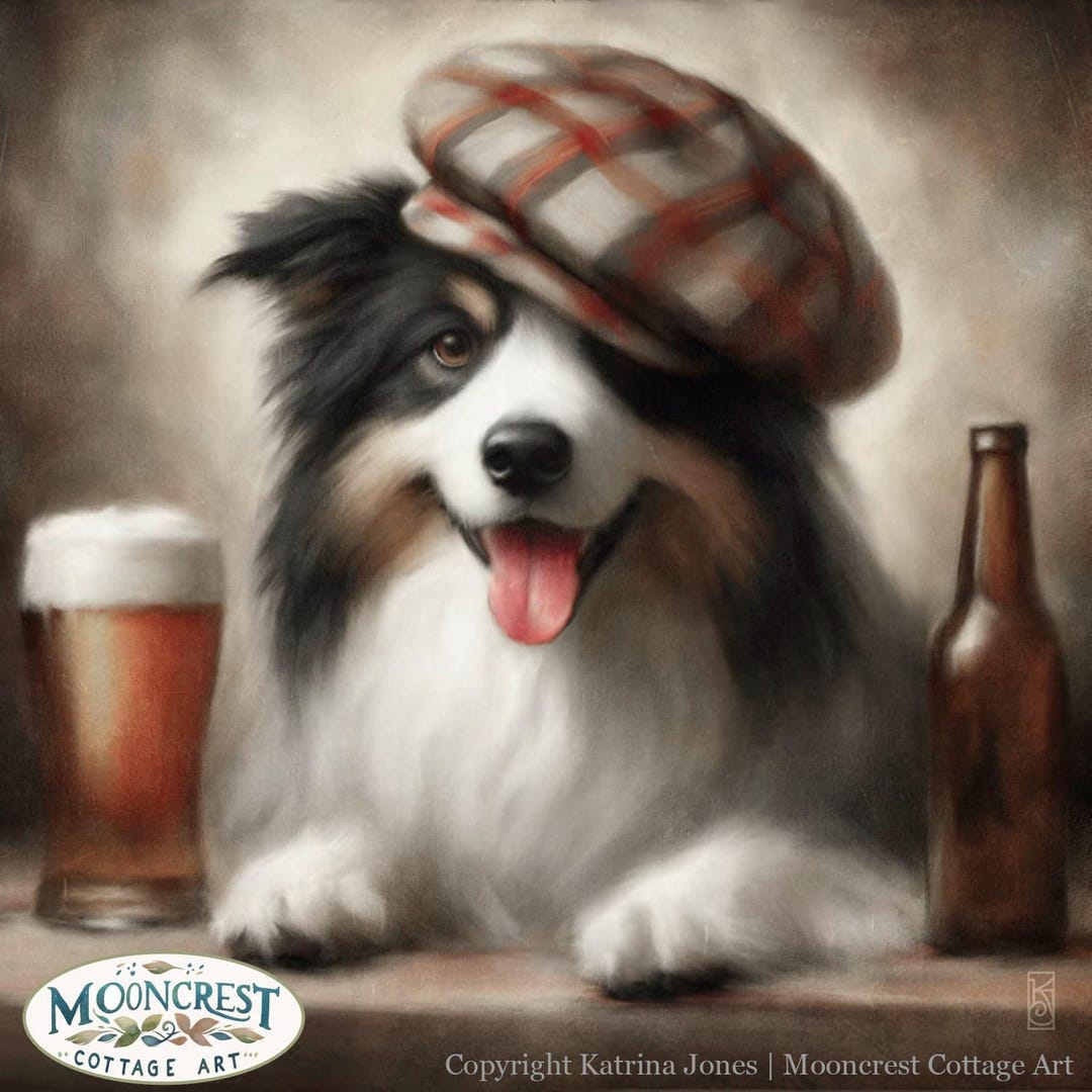 Tavern Border Collie Dog Signed Art Print - Whimsical Animal Beer Bar ...