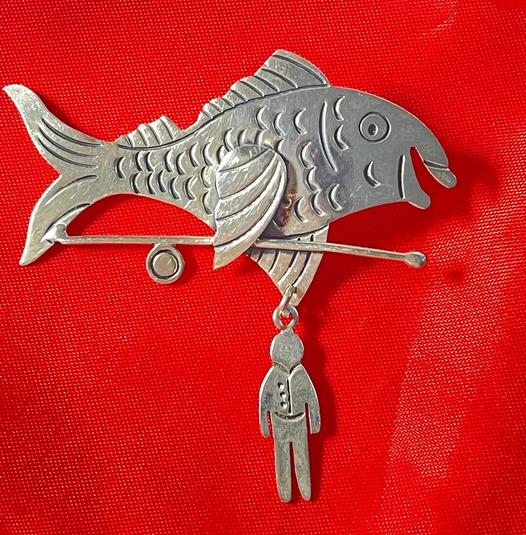 Vintage Sterling 925 Silver Fish Pin Brooch Fishing Made in Mexico ...
