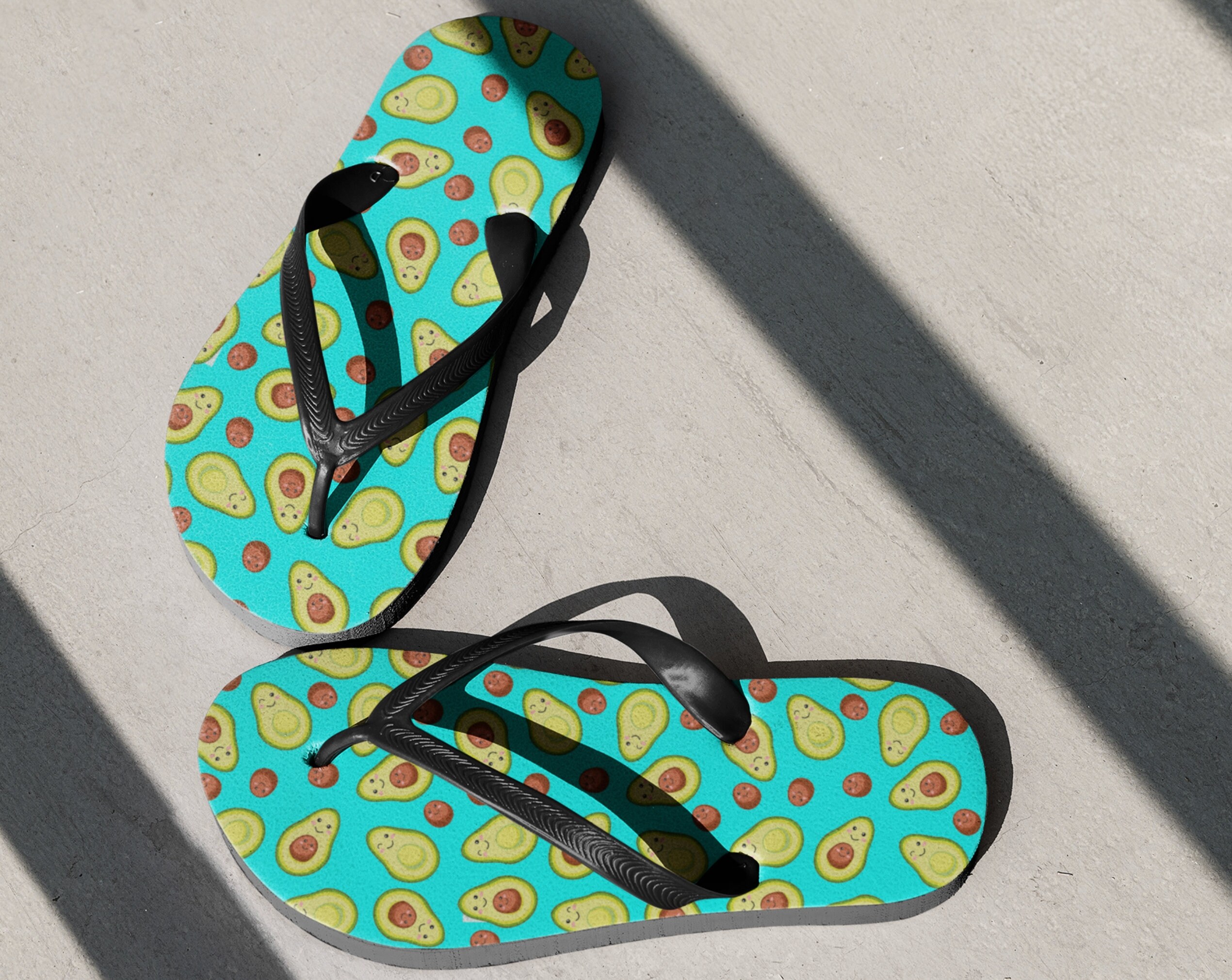 Avocado Flip Flops, Vegan Flip Flops, Cute Avocado Pool Shoes, Fruit ...