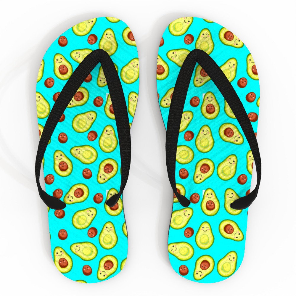 Avocado Flip Flops, Vegan Flip Flops, Cute Avocado Pool Shoes, Fruit ...