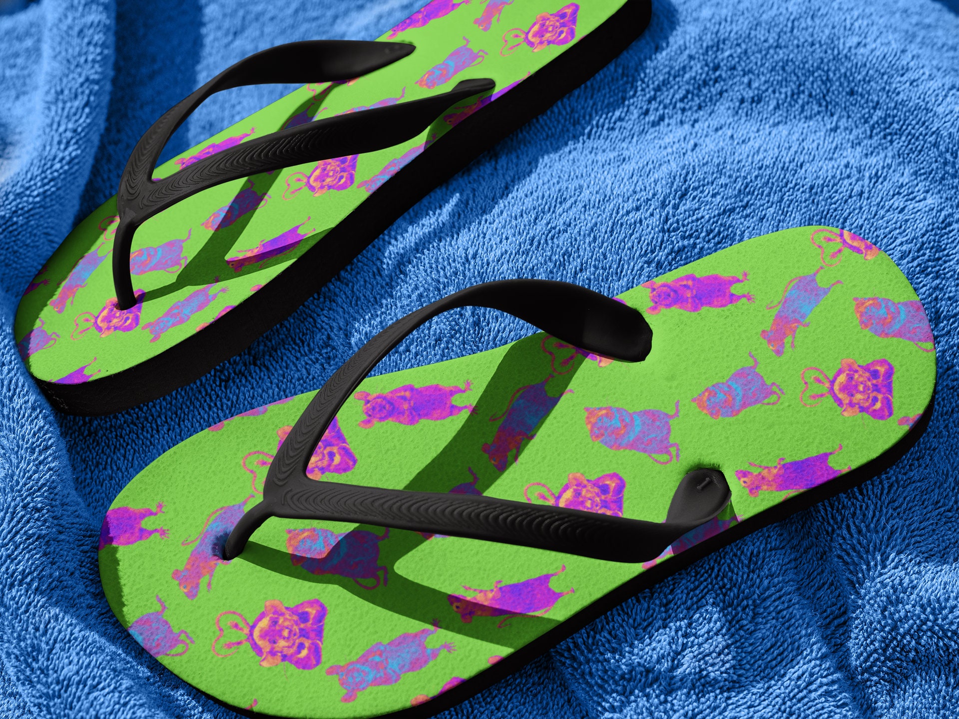 Unisex Adult and Child Rat Flip Flops, Funky Rats Flip Flops, Retro Rat ...