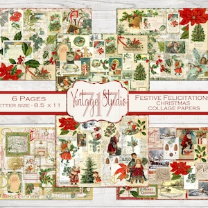Festive Felicitations Christmas Collage Papers - DIGITAL - Etsy