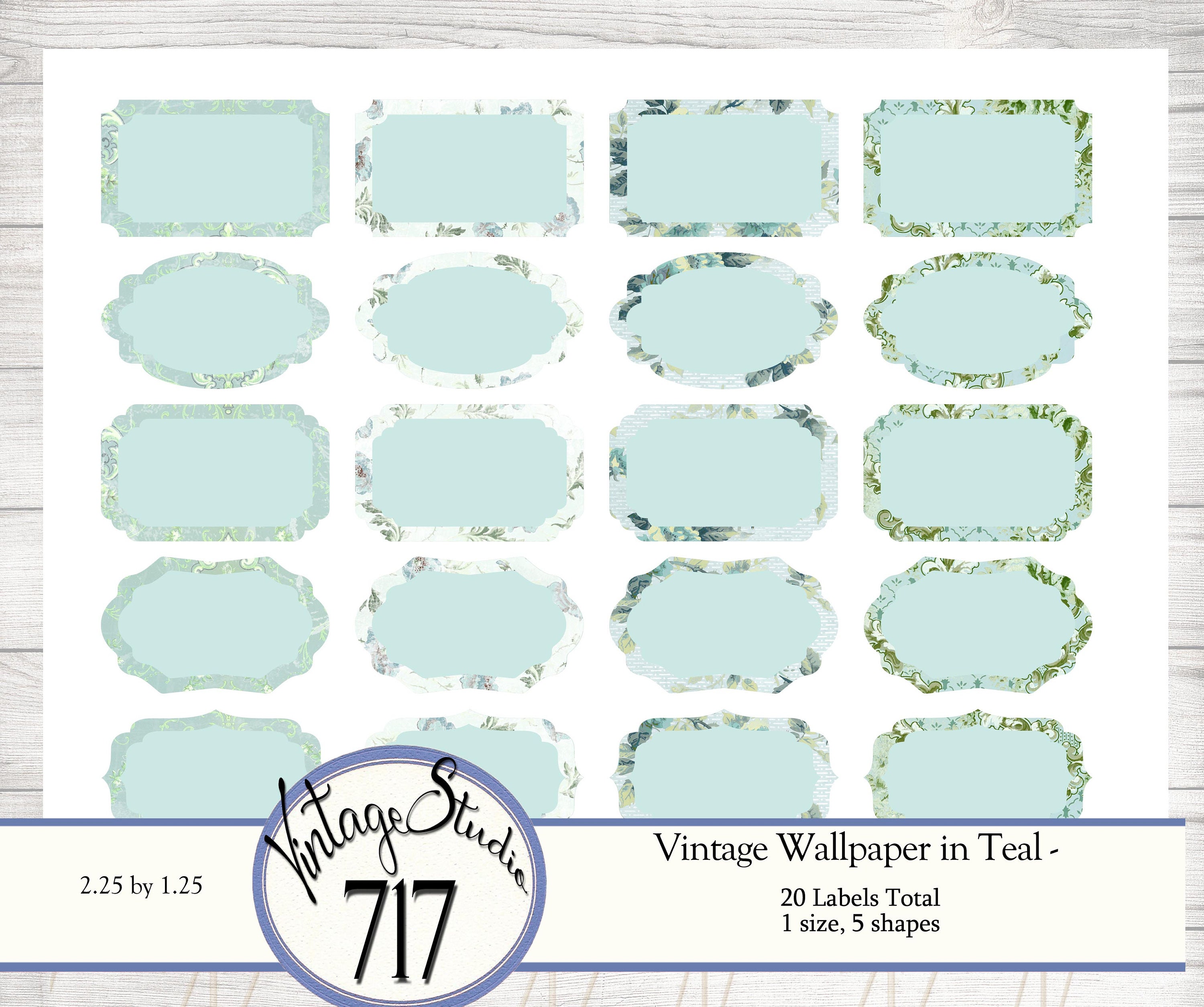 Vintage Wallpaper in Teal Labels Blank DIGITAL Printable Kit - Etsy