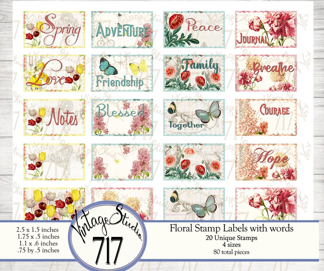 Digital Stamp Floral Labels With Words - Ephemera - Etsy