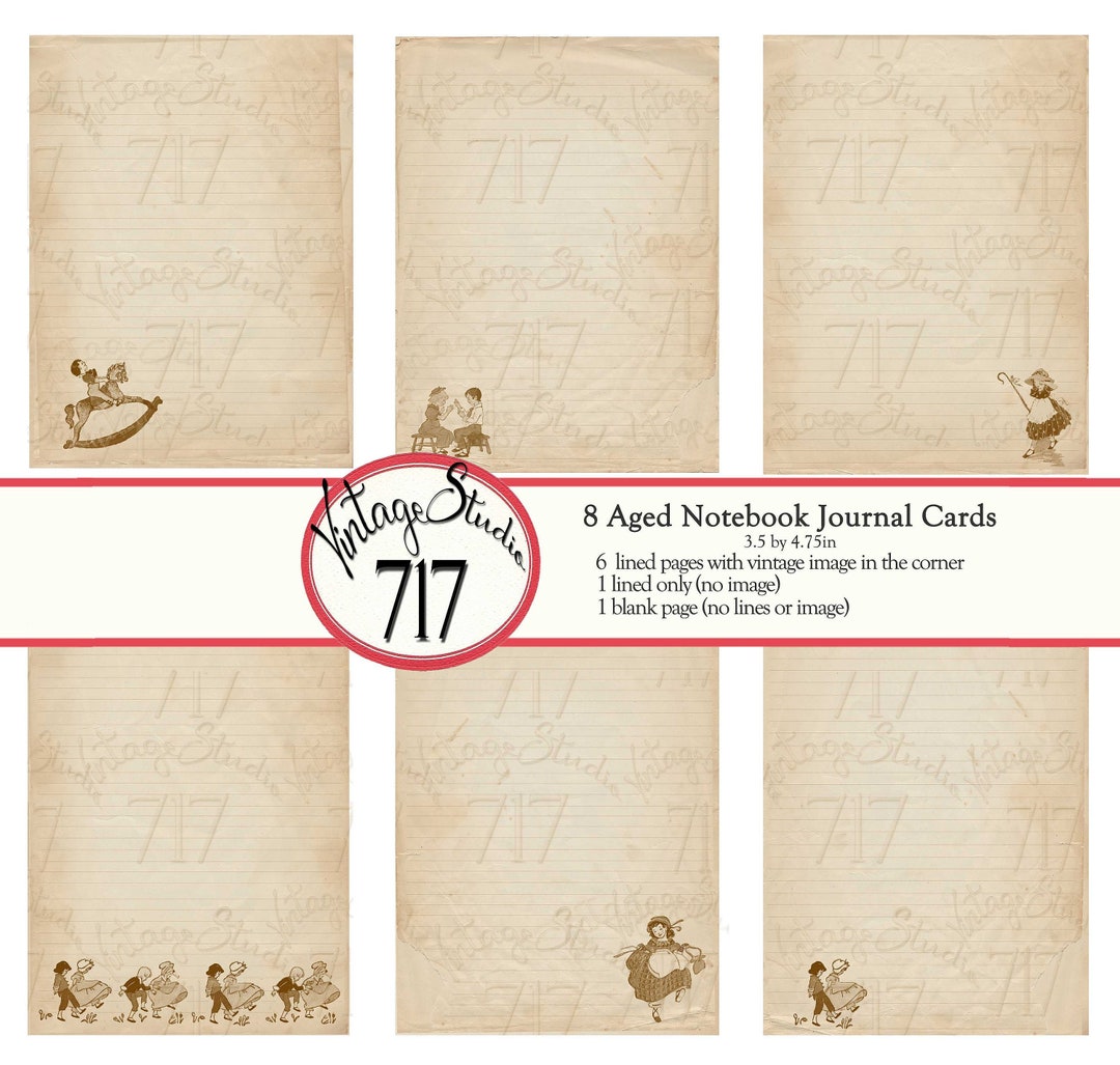 Printable Journal Cards, Vintage Aged Notebook Paper Lined, With Sweet ...