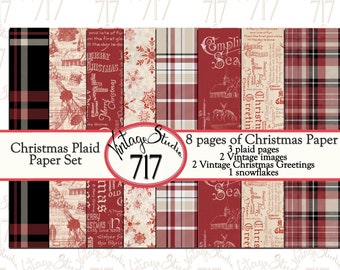Red and Green Christmas Plaid Paper Pack DIGITAL Red and | Etsy