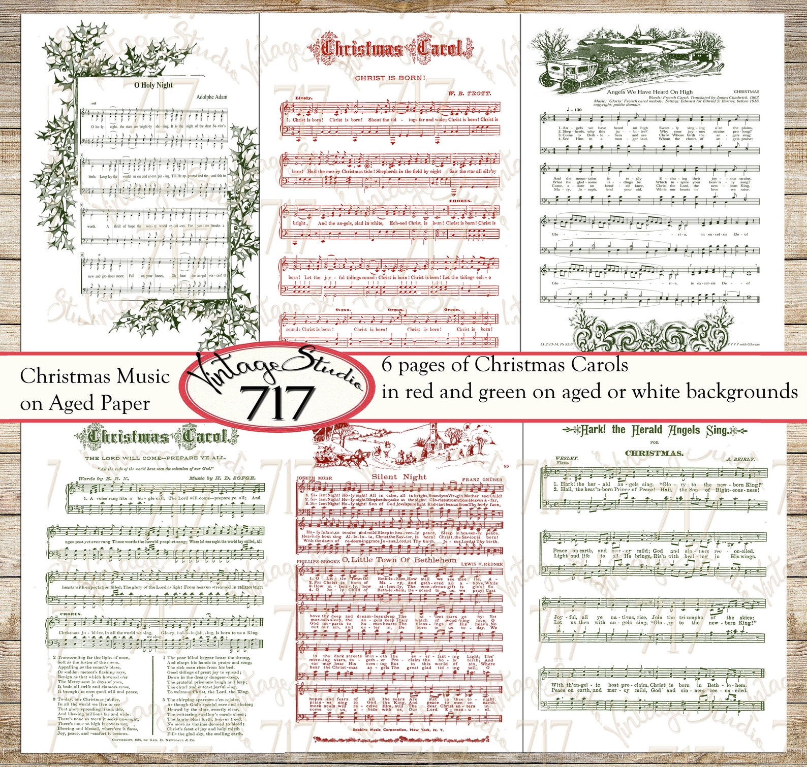 DIGITAL Christmas Music Paper Sheets on Aged or White Background in Red ...