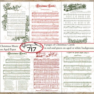 DIGITAL Christmas Music Paper Sheets on Aged or White Background in Red ...
