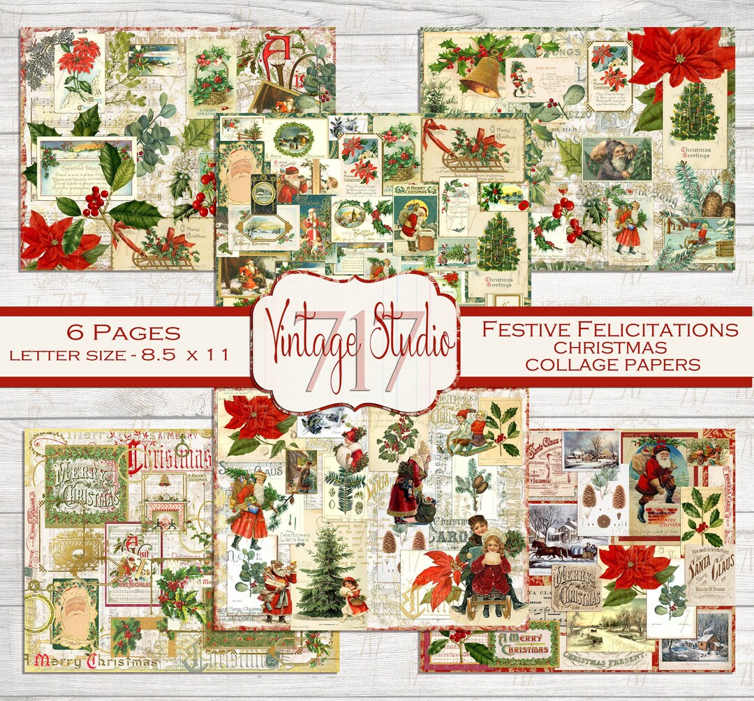 Festive Felicitations Christmas Collage Papers DIGITAL - Etsy