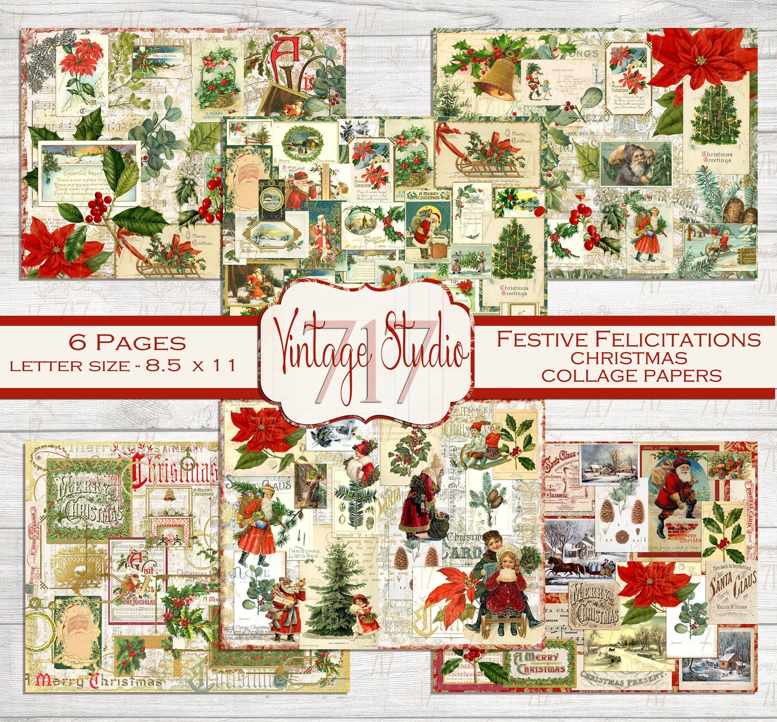 Festive Felicitations Christmas Collage Papers - DIGITAL - Etsy
