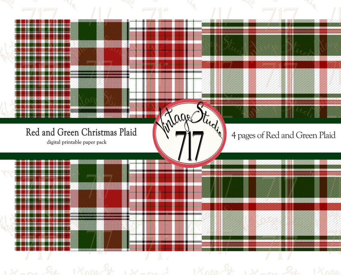 Red and Green Christmas Plaid Paper Pack DIGITAL Red and - Etsy