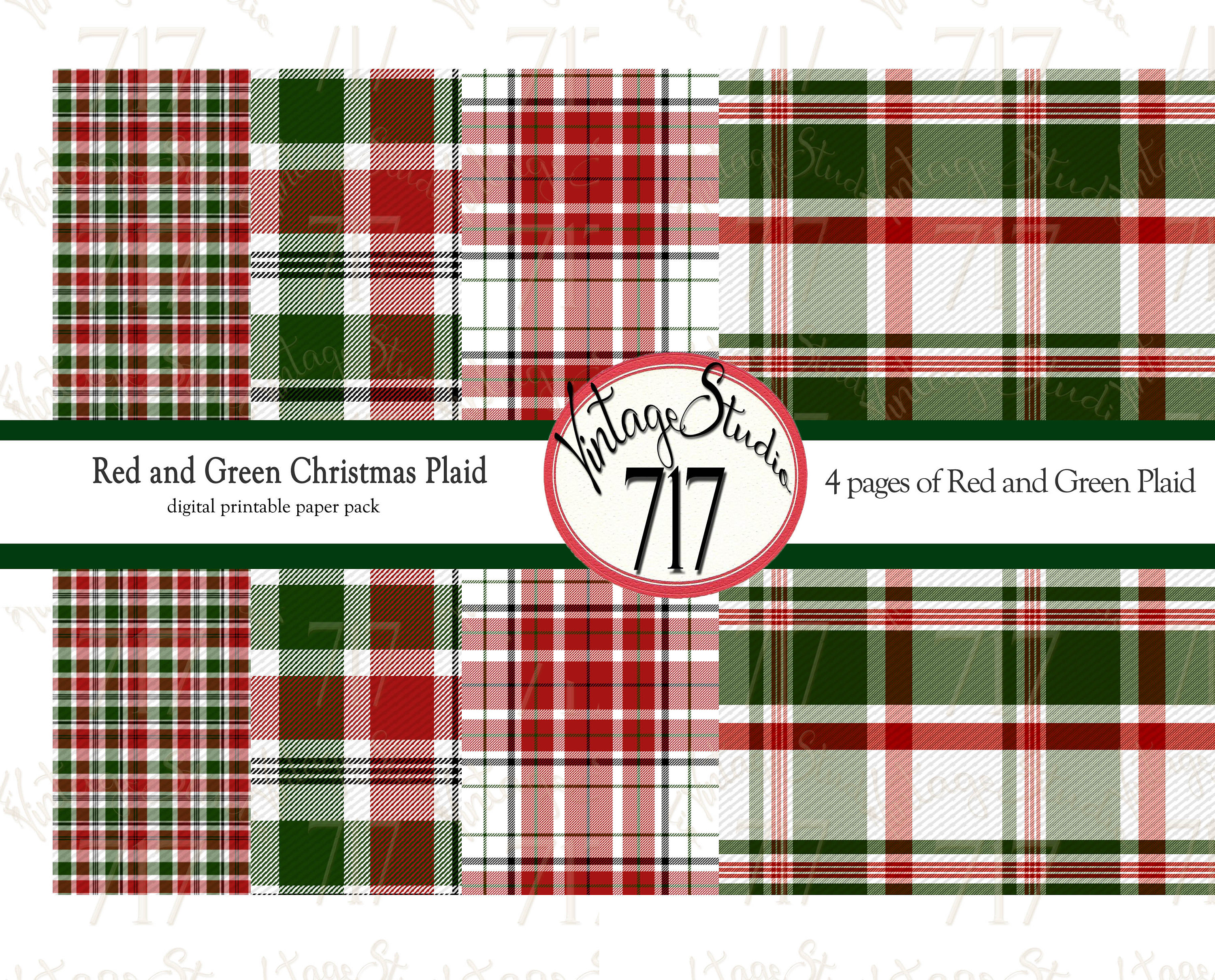 Red and Green Christmas Plaid Paper Pack DIGITAL Red and | Etsy