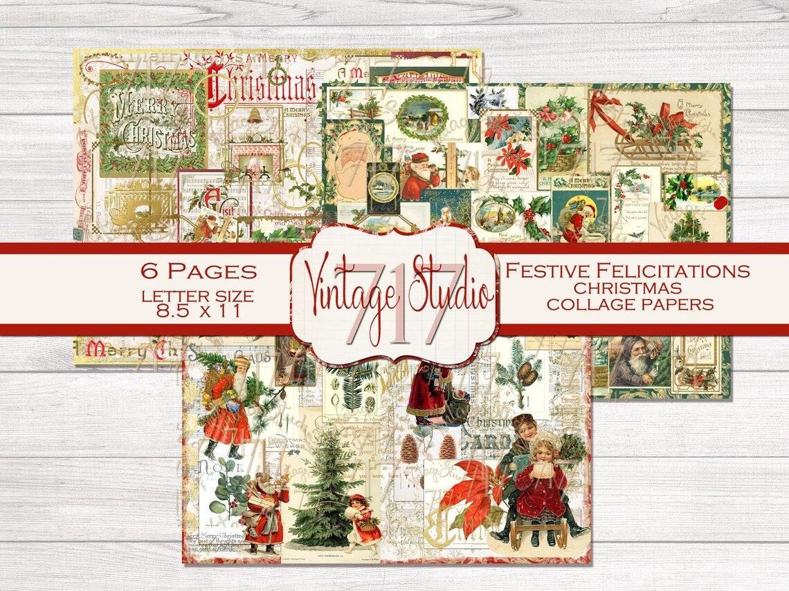 Festive Felicitations Christmas Collage Papers - DIGITAL - Etsy