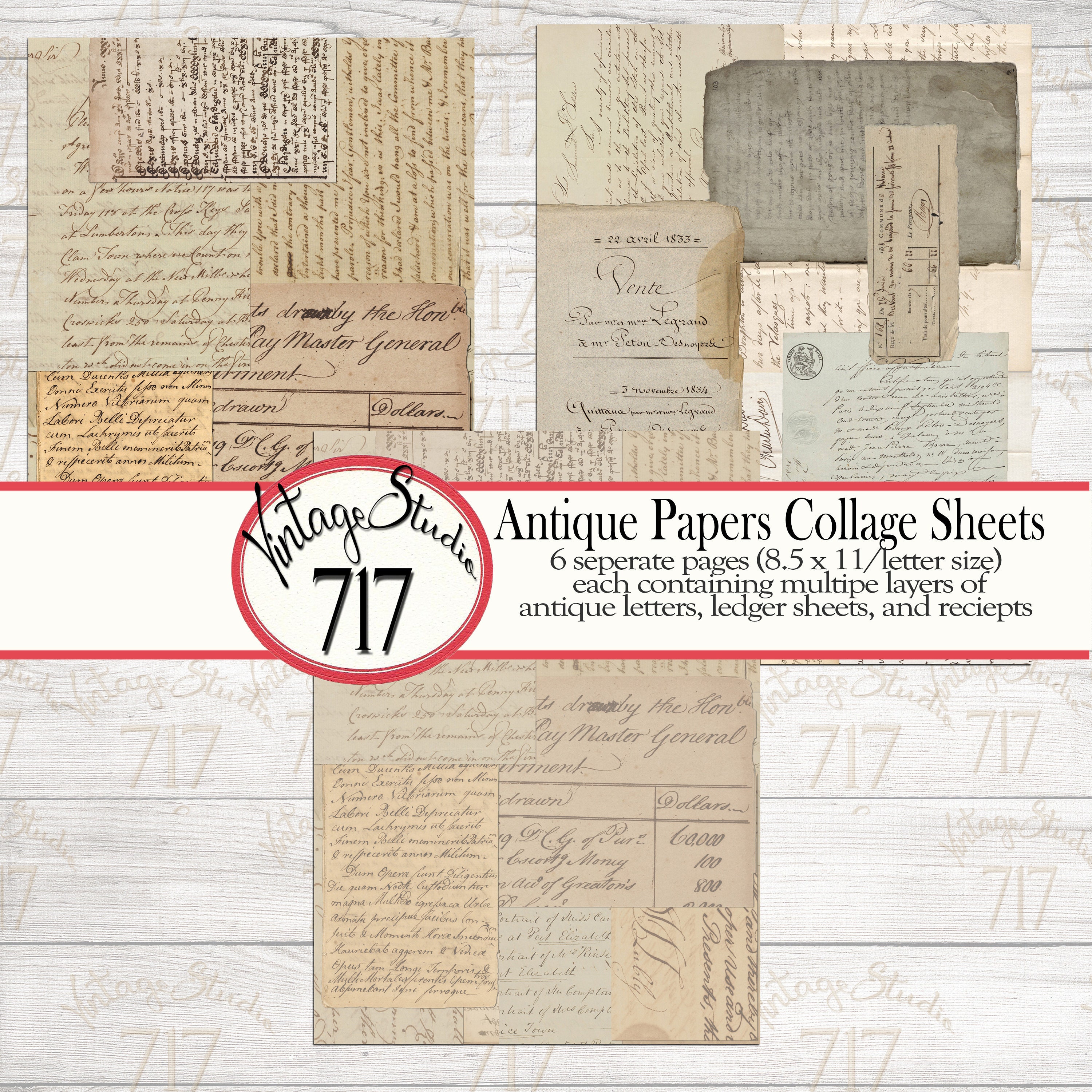 Antique Paper Collage Sheets. DIGITAL, Collection of Antique Paper ...