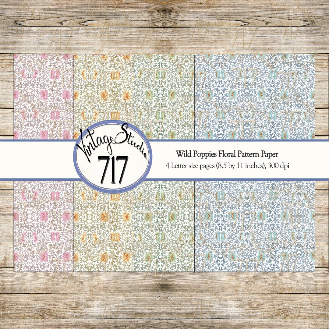 Digital Printable Floral Paper, Wild Poppies, Vintage Style, Digital ...