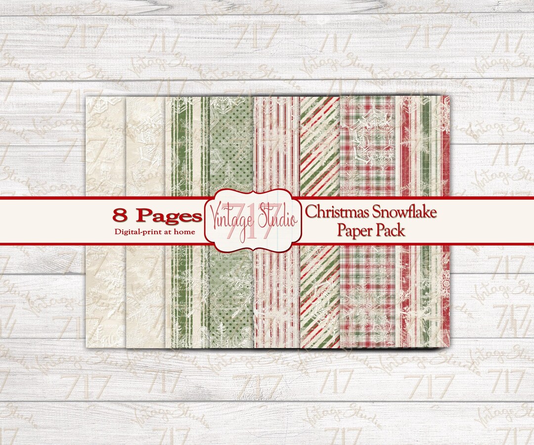 Christmas Snowflake Red and Green Paper Pack DIGITAL - Etsy