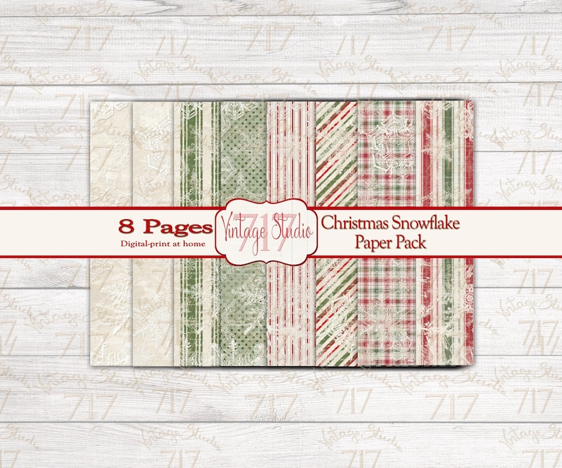 Christmas Snowflake Red and Green Paper Pack DIGITAL - Etsy