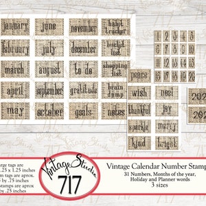 Vintage Calendar/planner Numbers and Word Stamps, December Daily - Etsy