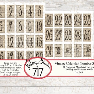 Vintage Calendar/planner Numbers and Word Stamps, December Daily - Etsy