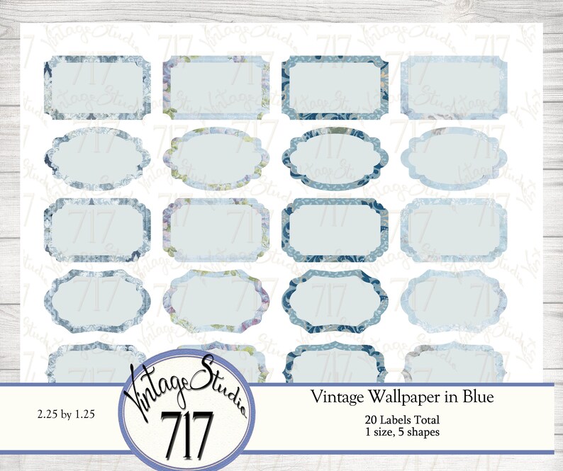 Vintage Wallpaper in Blue - Labels- Blank - DIGITAL Printable Kit - Etsy