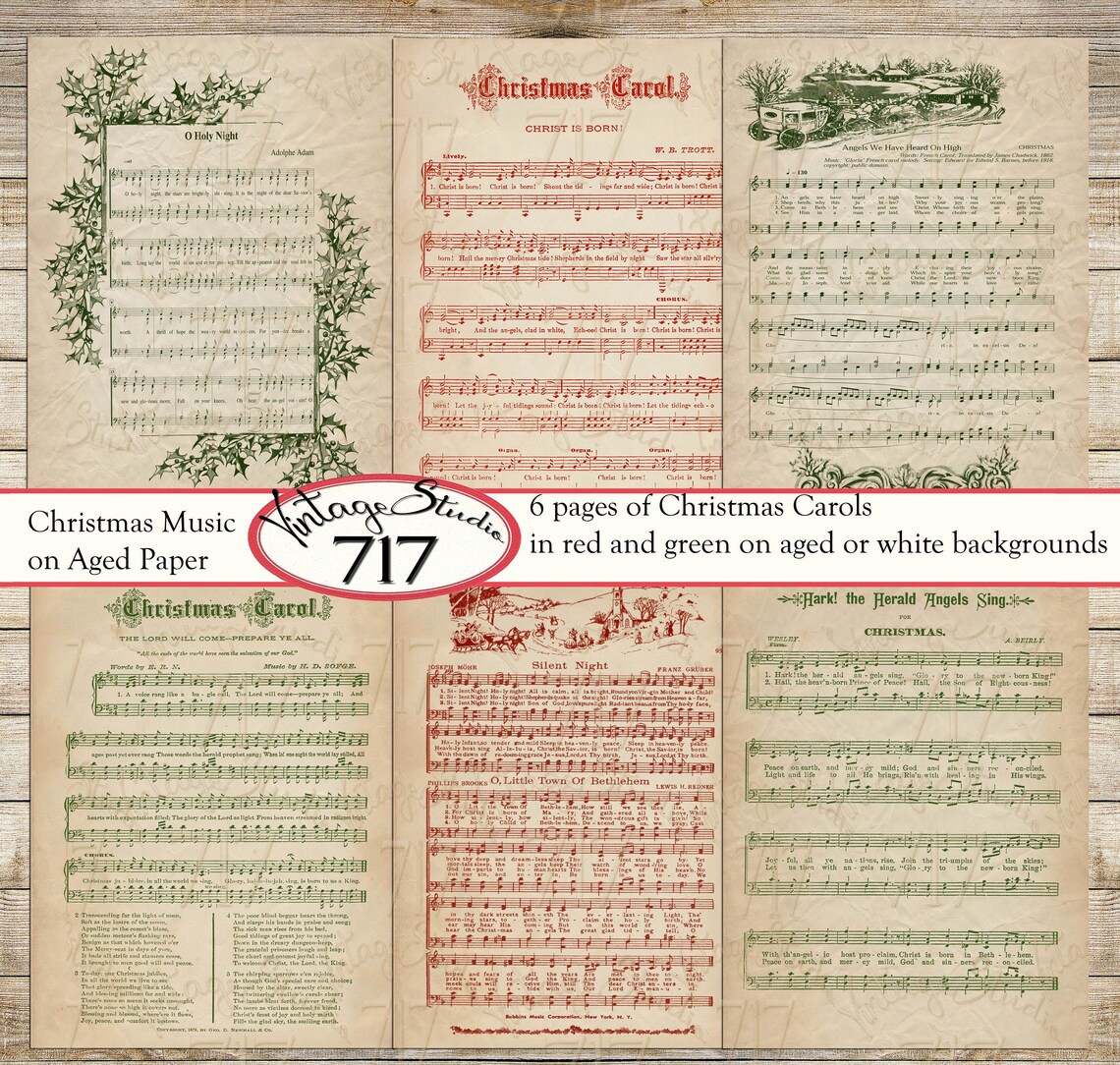 DIGITAL Christmas Music Paper Sheets on Aged or White Background in Red and Green - Etsy