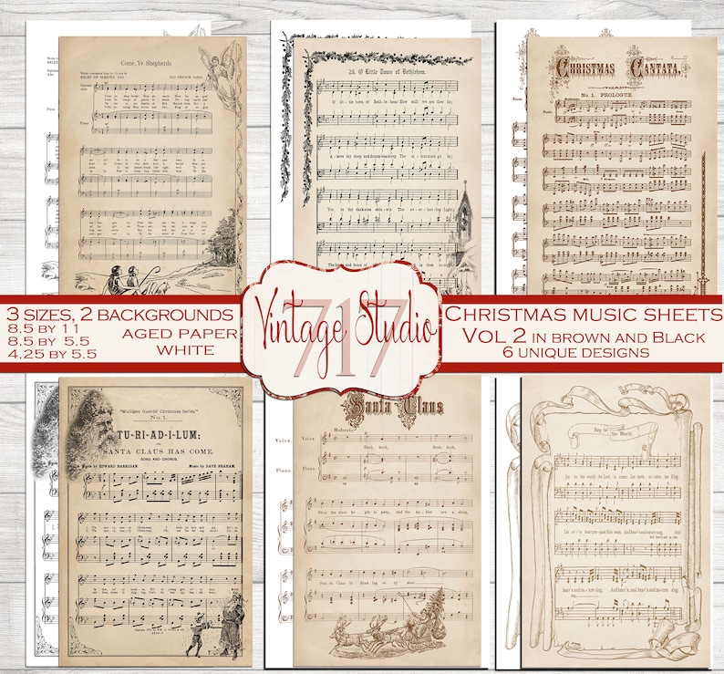Christmas Music Paper Sheets DIGITAL VOL 2 6 Unique Designs | Etsy