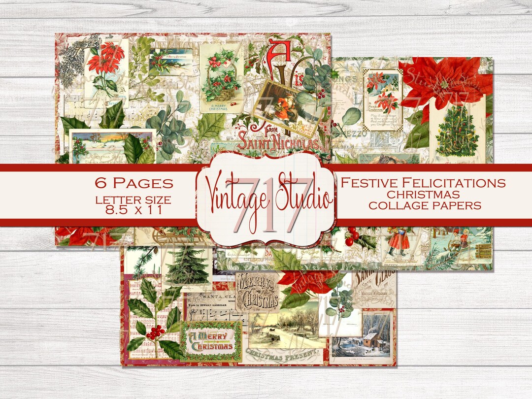 Festive Felicitations Christmas Collage Papers - DIGITAL - Etsy