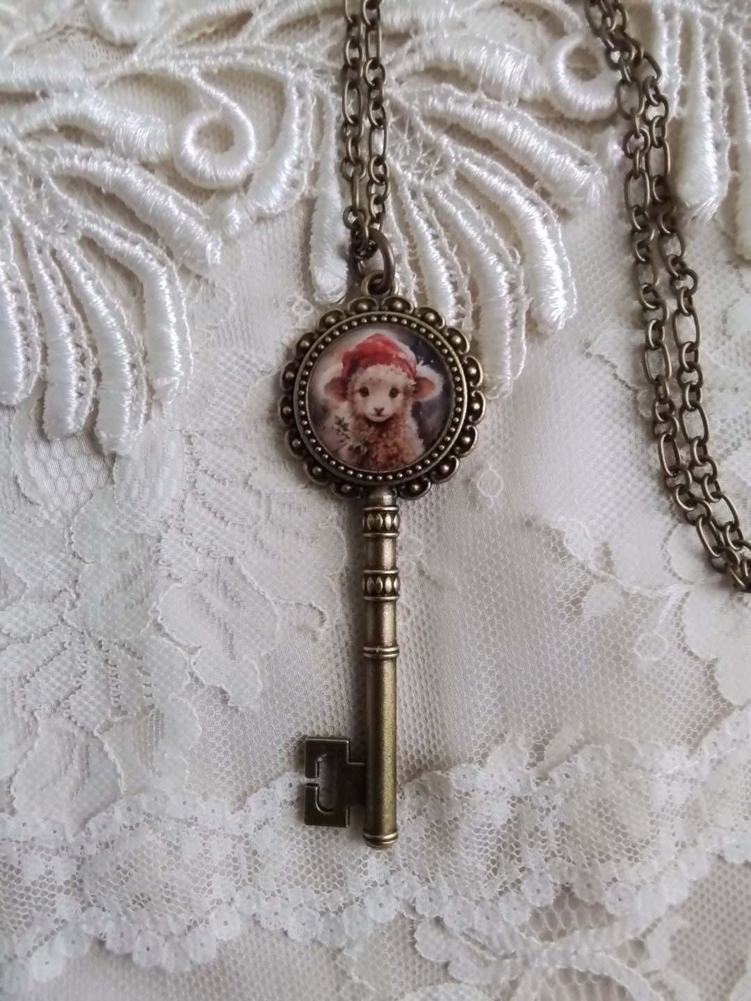 Victorian Winter Lamb Pendant, Lamb Gift, Victorian Key Necklace, Gift ...