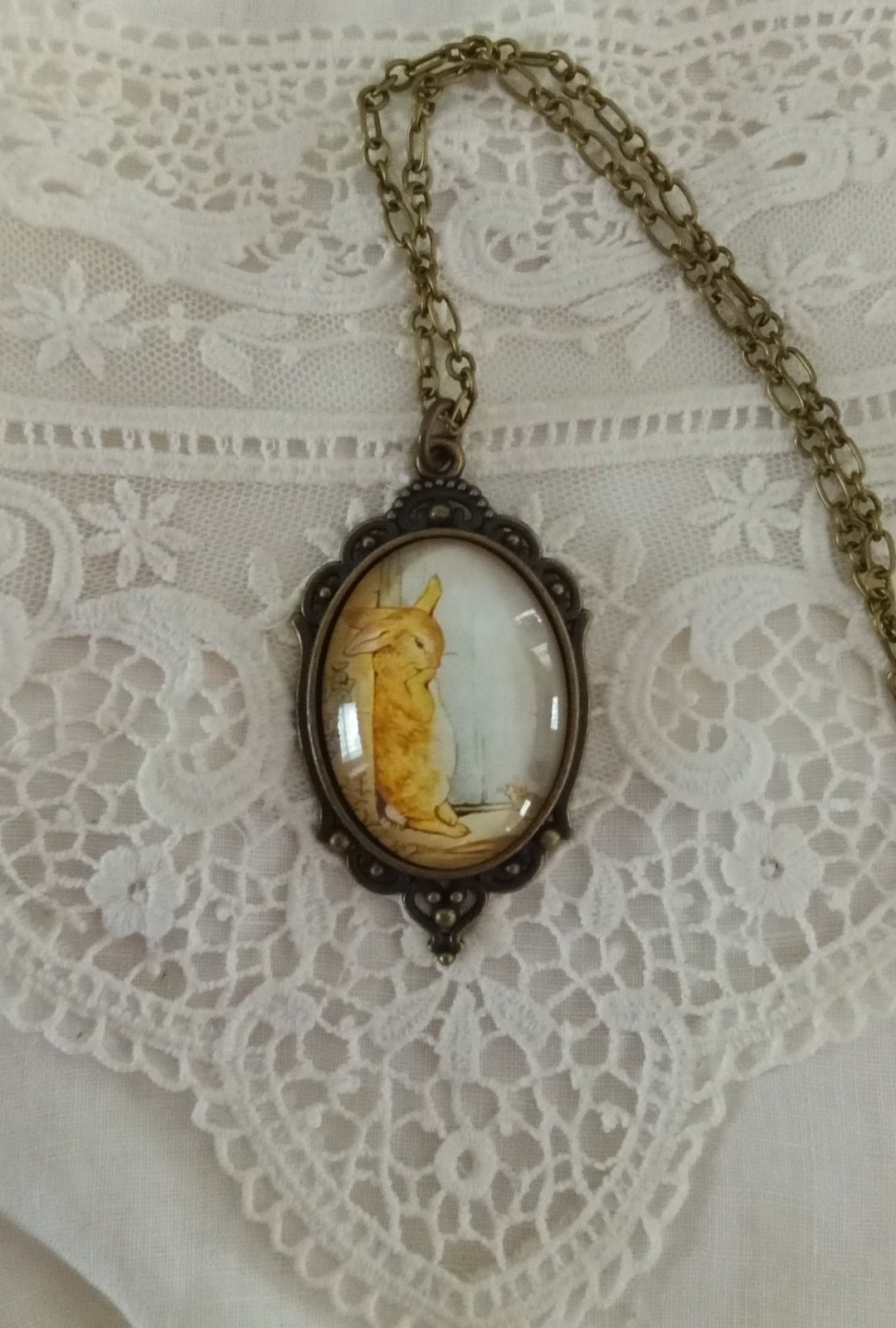 Peter Rabbit Pendant, Beatrix Potter Jewelry, Victorian Rabbit Necklace ...