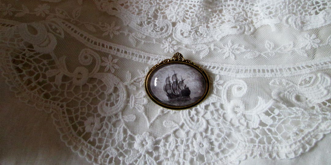 Mayflower Cameo Brooch: Historic Art Reproduction, Antiqued Tone ...
