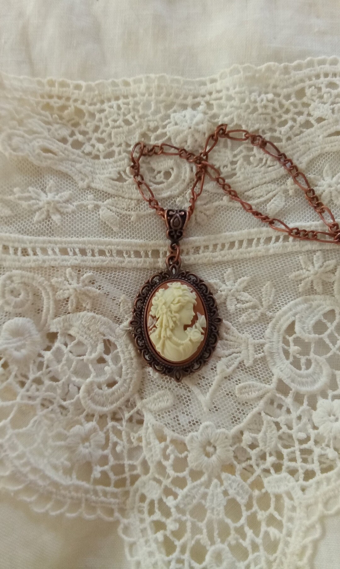 Victorian Style Cameo Pendant Necklace: Copper Tone Jewelry, First ...