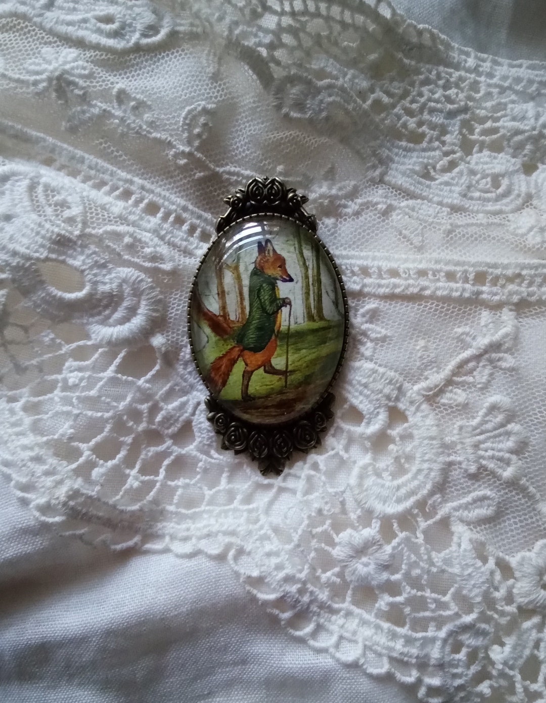 Mr. Tod Fox Brooch: Beatrix Potter Cameo, Victorian Bronze Tone ...