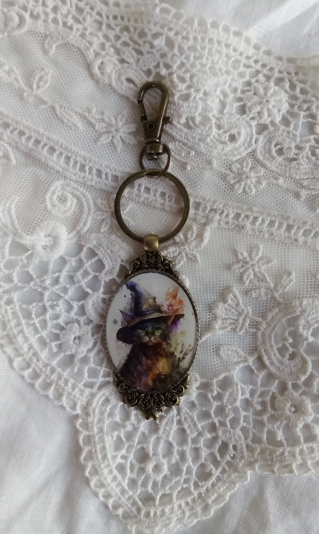 Victorian Witch Cat, Witch Gift, Witch Cat Keychain, Victorian Witch ...