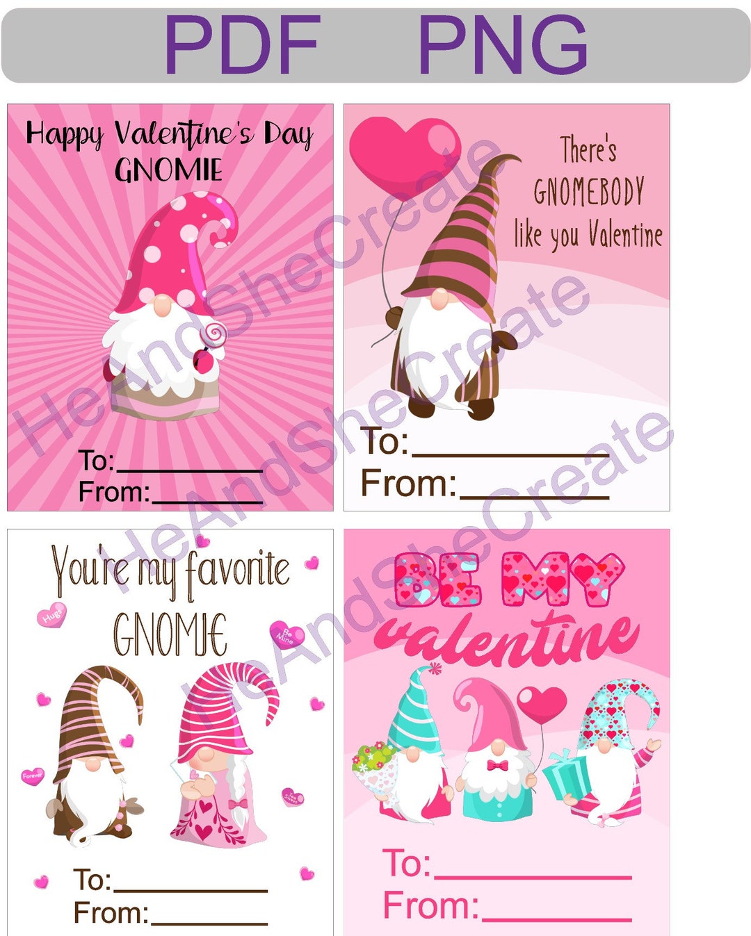 DIGITAL Valentine's Day Cards, Printable Valentine's Cards, Gnome ...